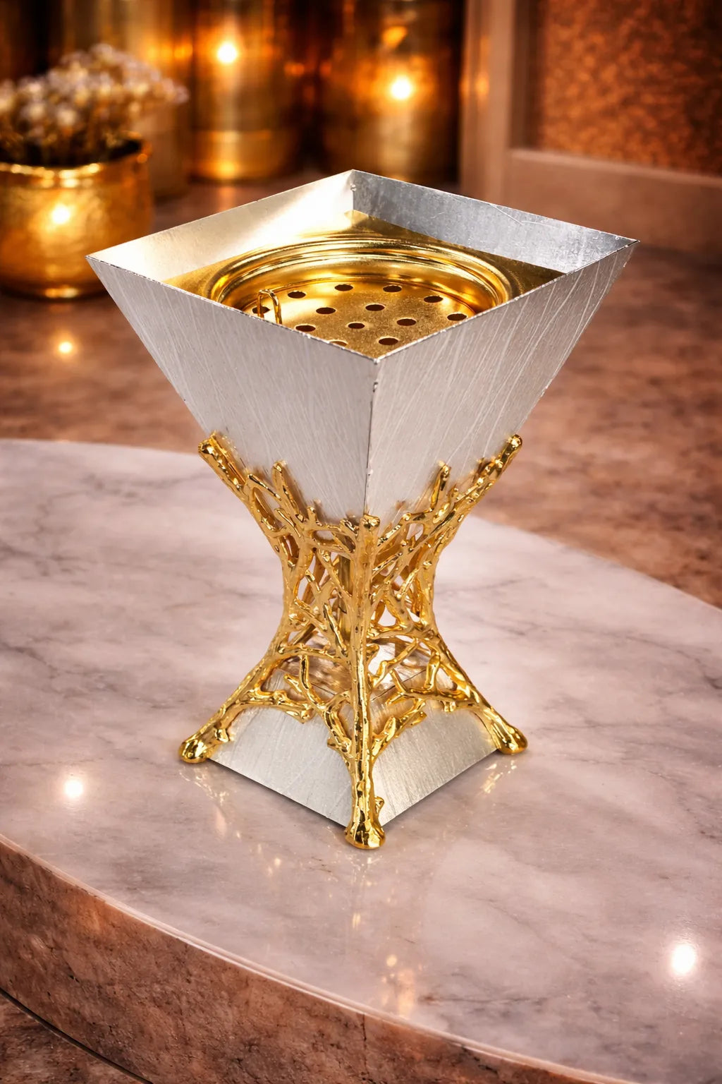 Rukn Square Branch Table Incense Burner – Silver & Gold Branch ...
